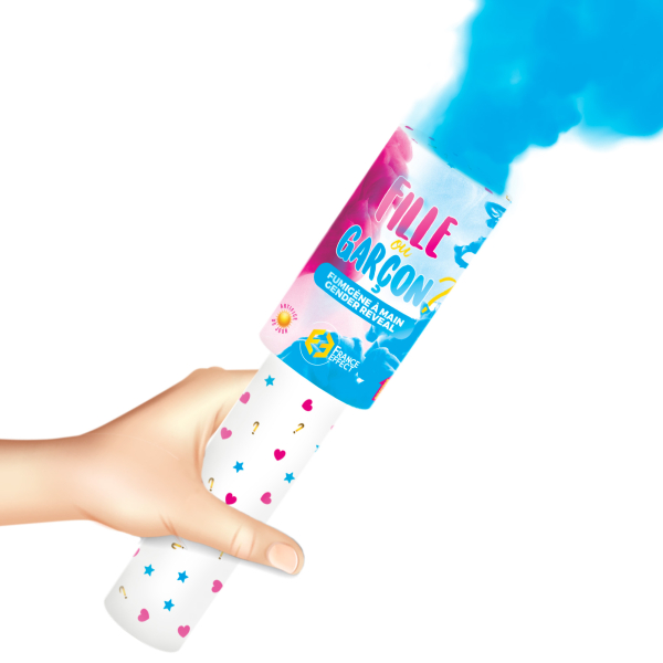 Fumigène Baby Shower bleu pour annonce grossesse